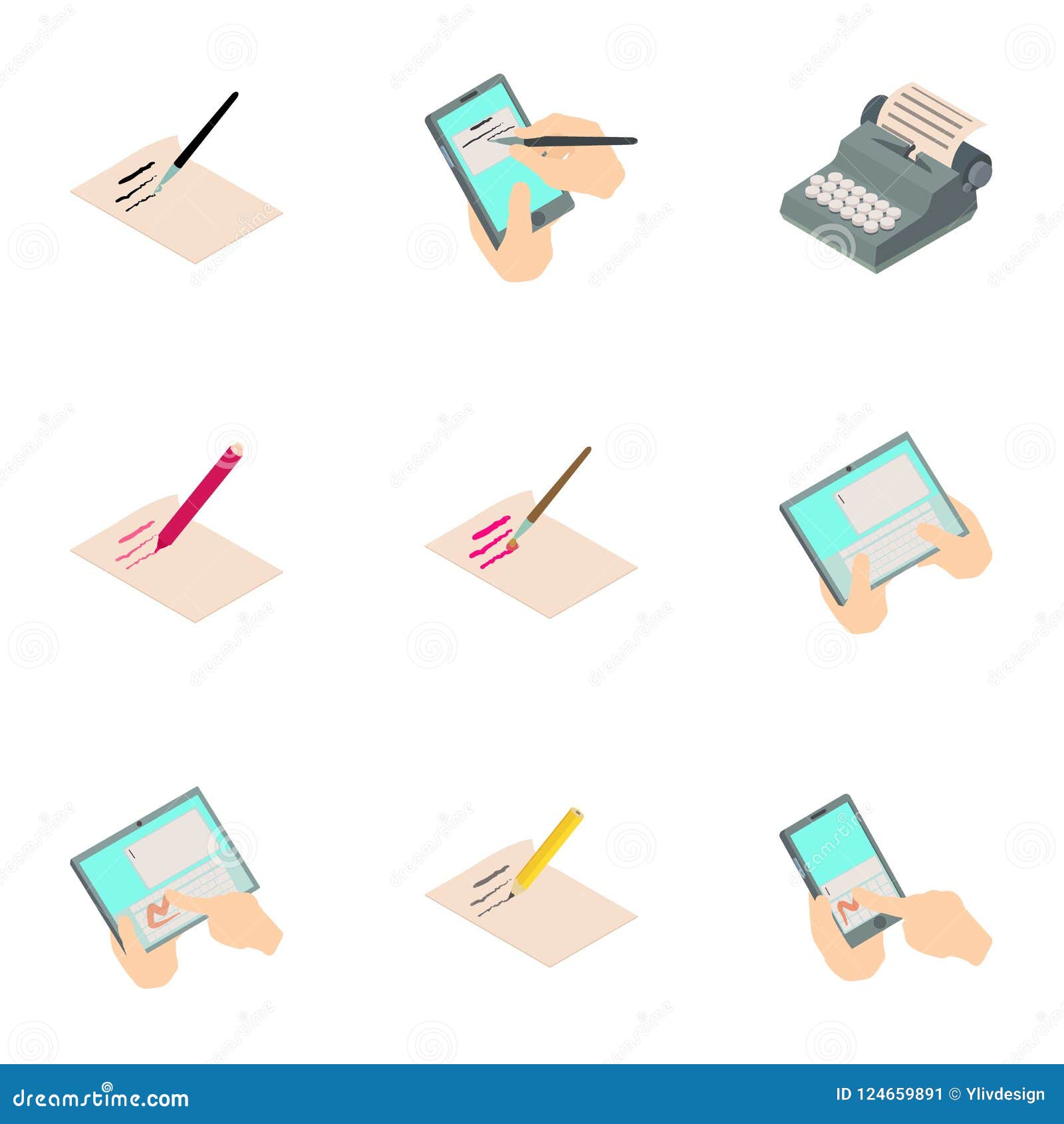 Write a Book Icons Set, Isometric Style Stock Vector - Illustration of ...