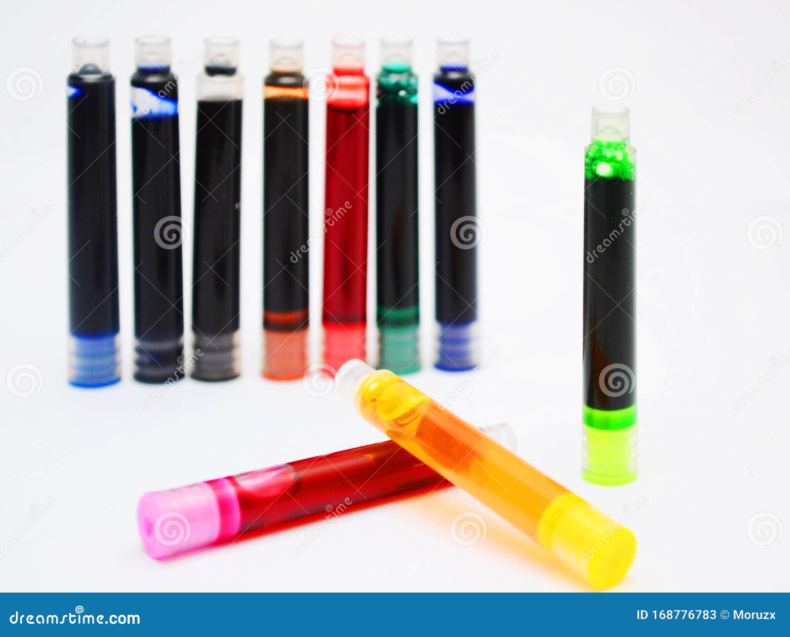 Write in Colors. Multiple Colored Ink Cartridges on White Stock Image ...