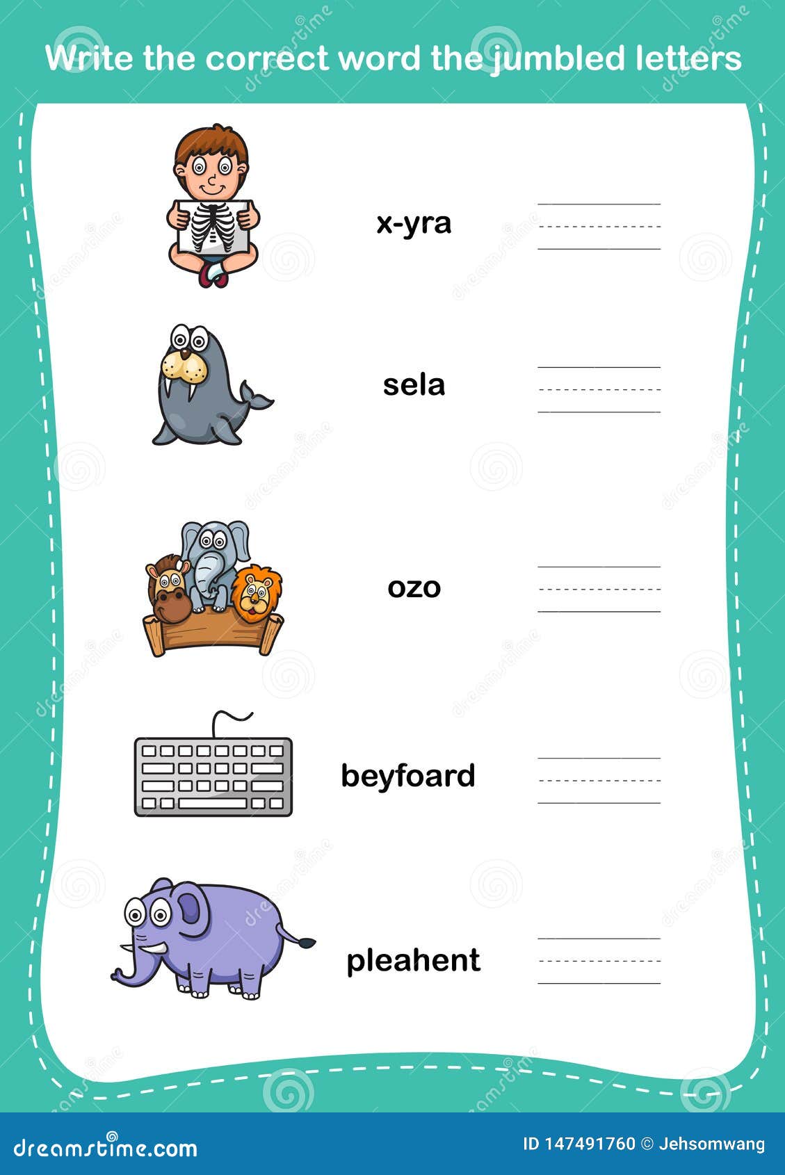 Write the Correct Word the Jumbled Letters Stock Vector - Illustration ...