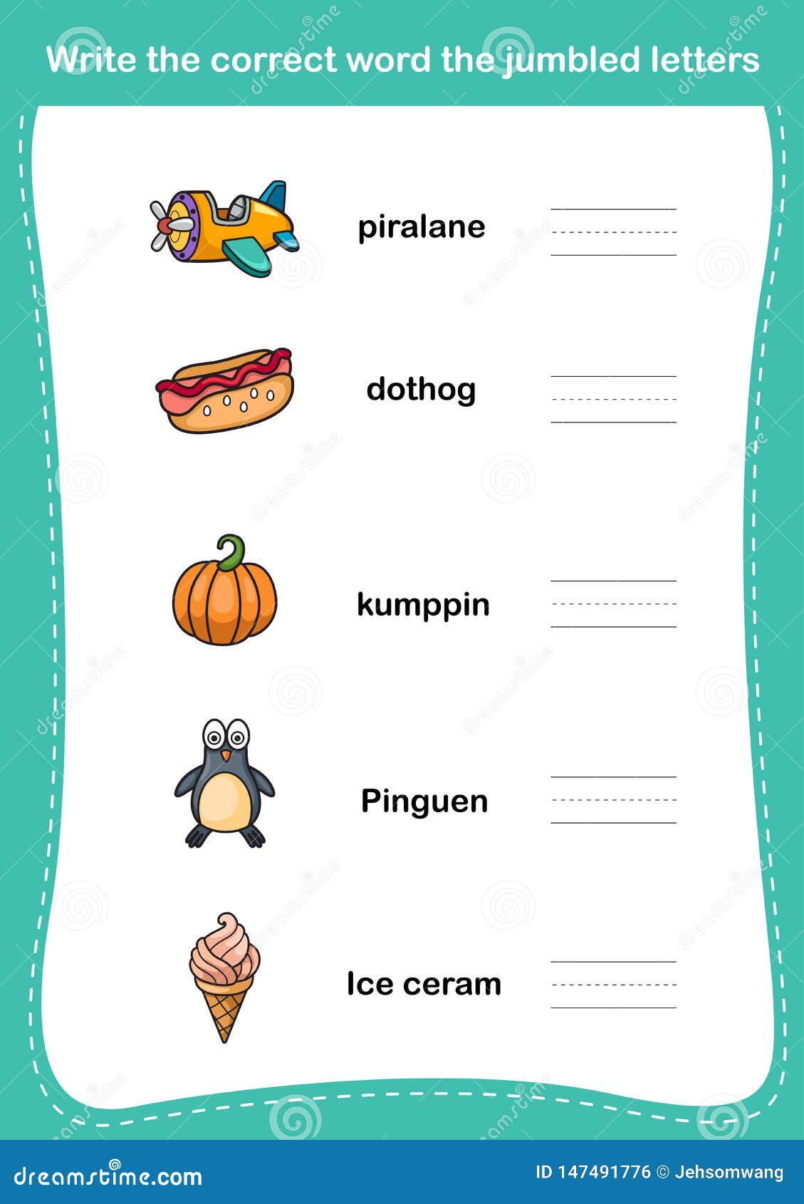 Write The Correct Word The Jumbled Letters Vector Illustration ...