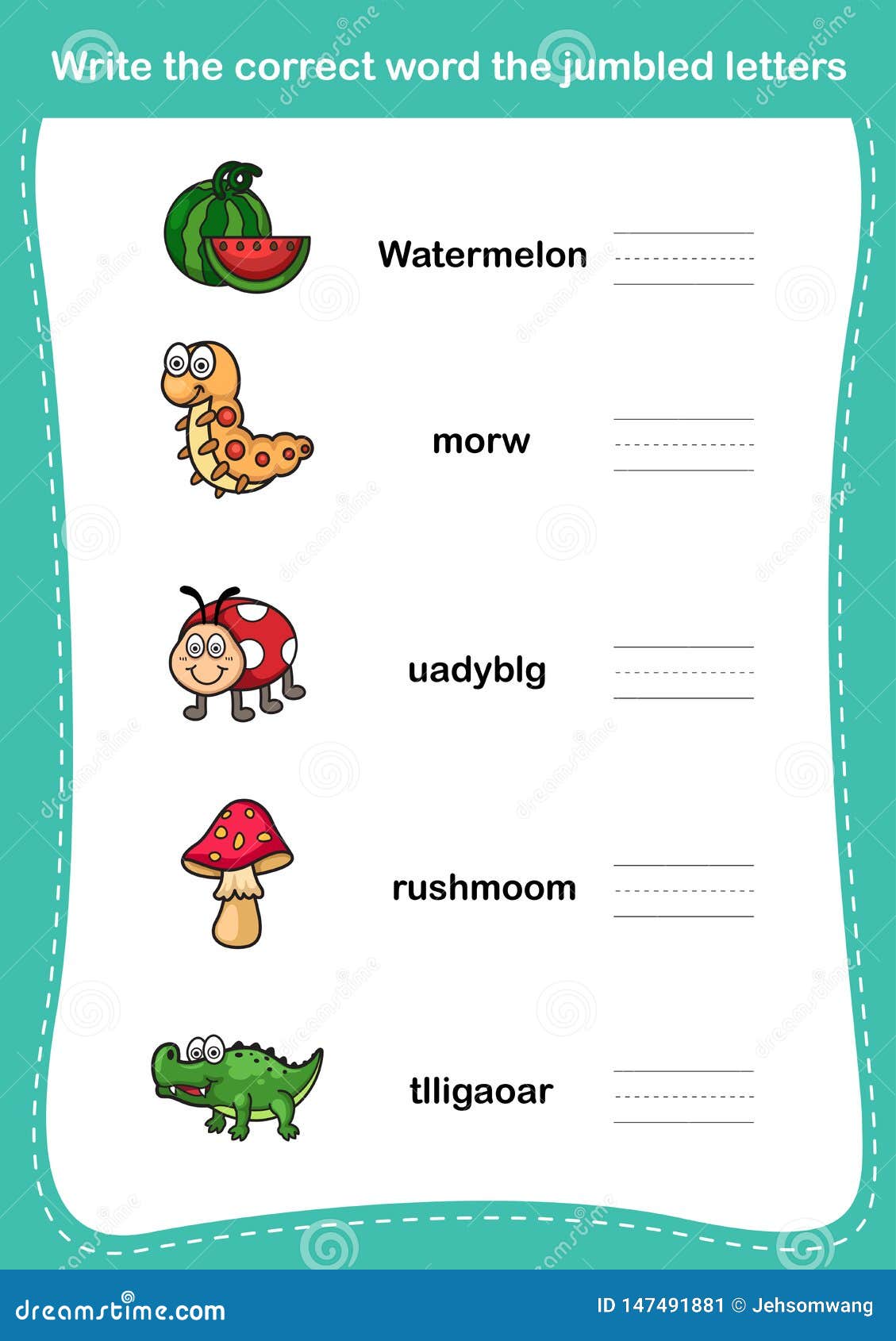 Write The Correct Word The Jumbled Letters Cartoon Vector ...