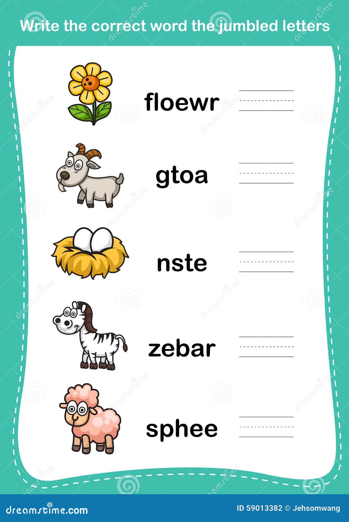 Write The Correct Word The Jumbled Letters Vector Illustration ...