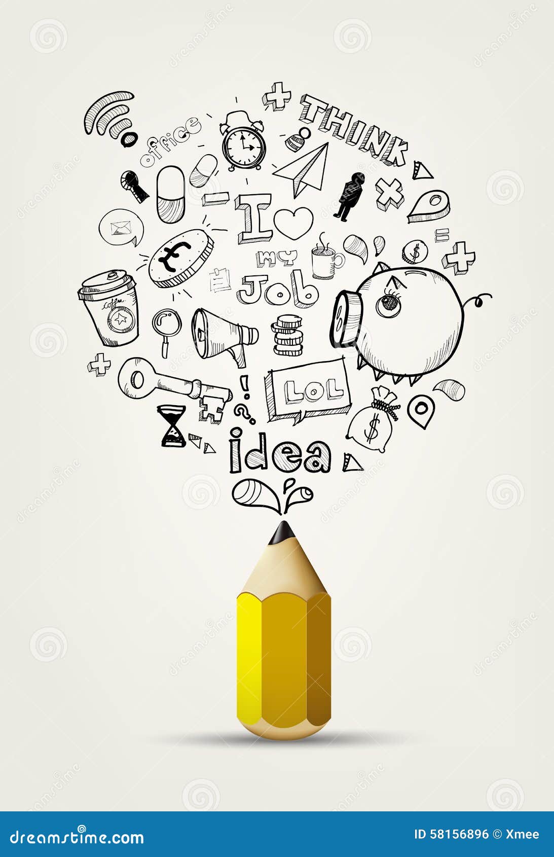 Write Doodle Idea on White Paper. Stock Vector - Illustration of light ...