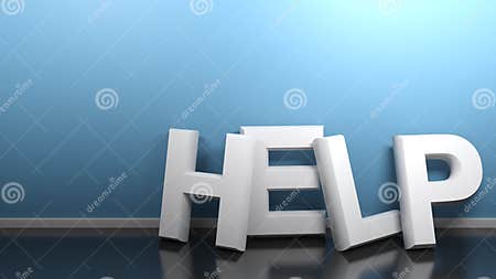 HELP White at a Blue Wall - 3D Rendering Stock Illustration ...