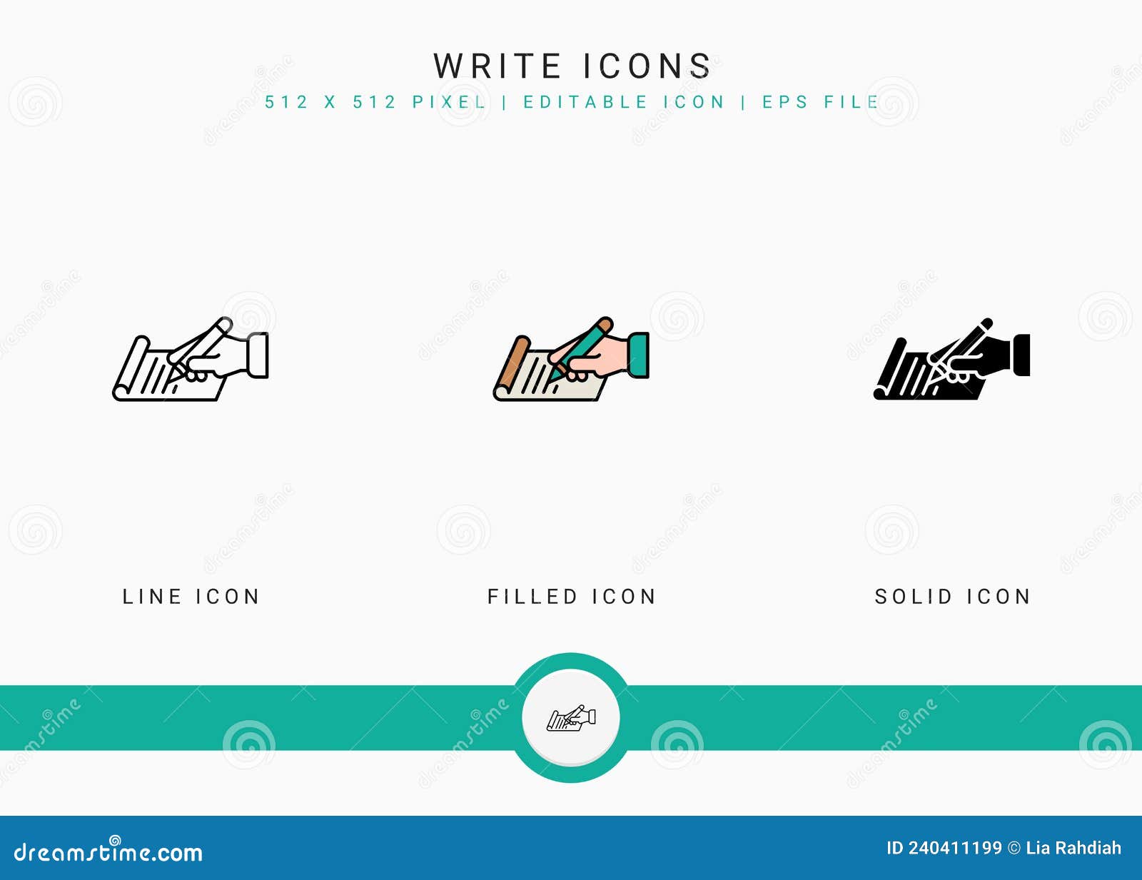 Write Icons Set Vector Illustration with Solid Icon Line Style ...
