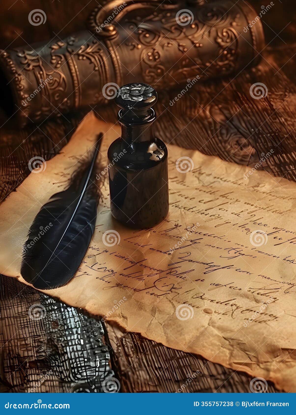 Write a Manuscript. Writing with Ink. Antique Feather Stock ...