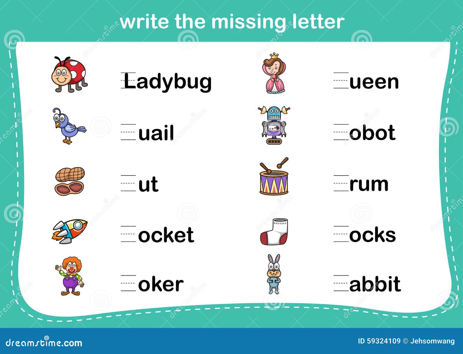 Write the missing letter stock vector. Illustration of cute - 59324109