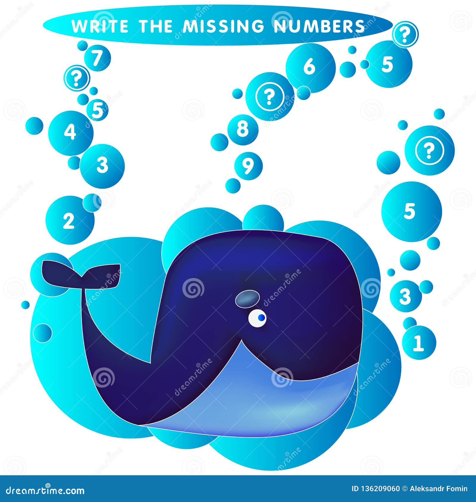 Write the Missing Number Blue Whale. the Theme of Mermaids Vector ...