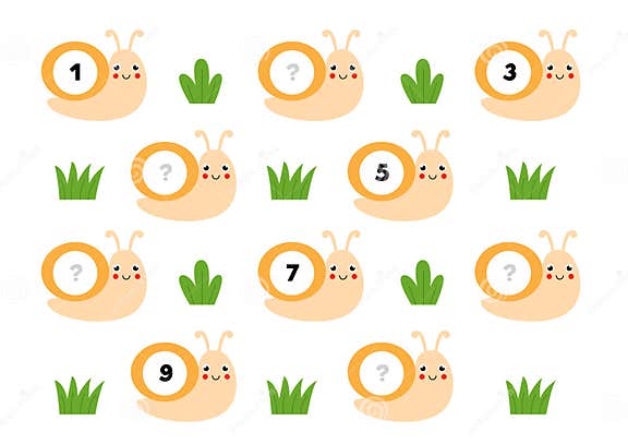 Count and Write Missing Numbers. Counting Game. Cute Snails. Stock ...