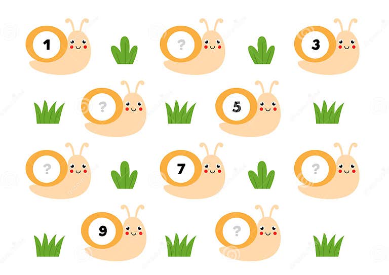 Count and Write Missing Numbers. Counting Game. Cute Snails. Stock ...
