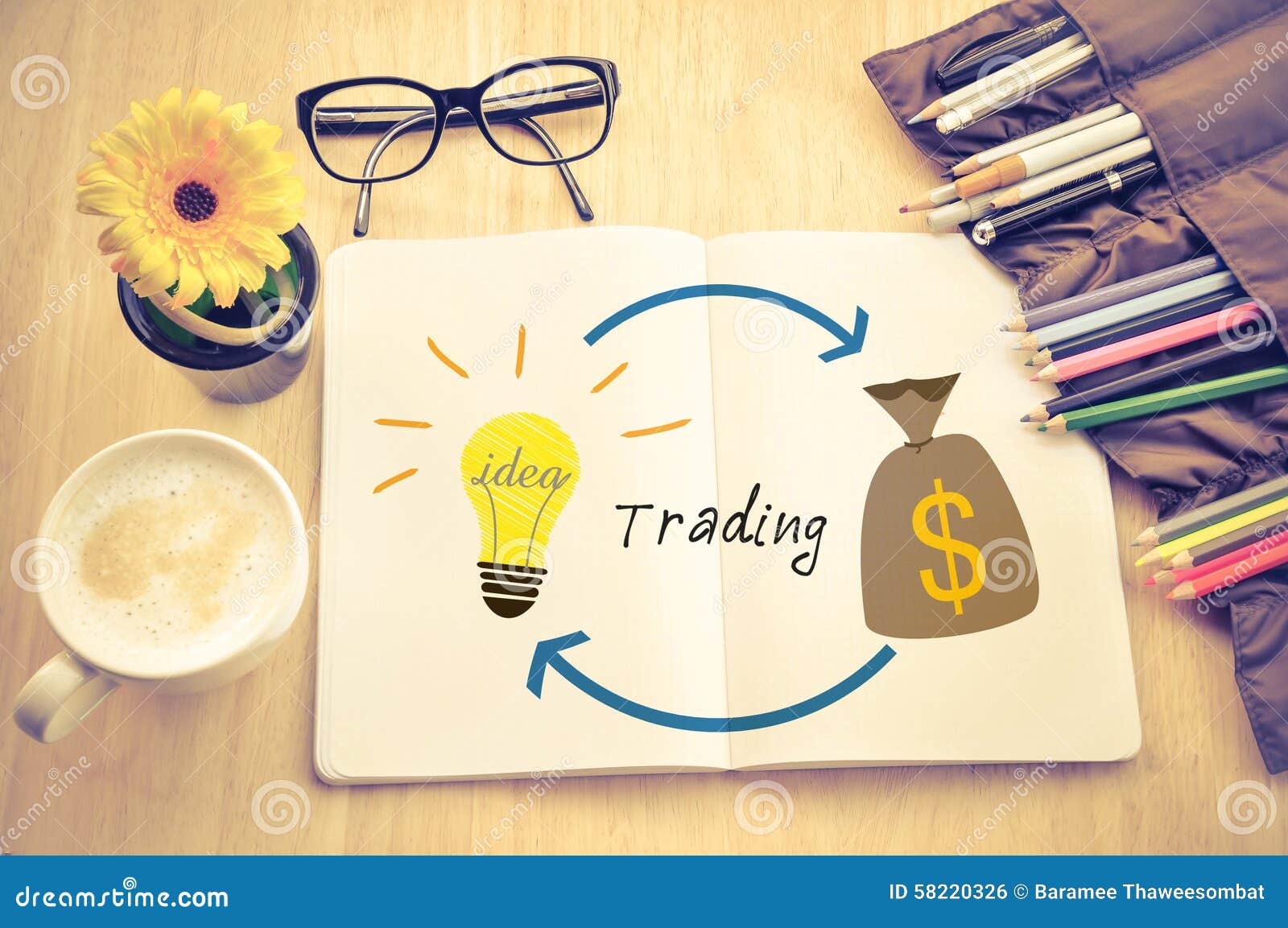 Write Notebook Symbol Exchange and Idea. Stock Photo - Image of ...