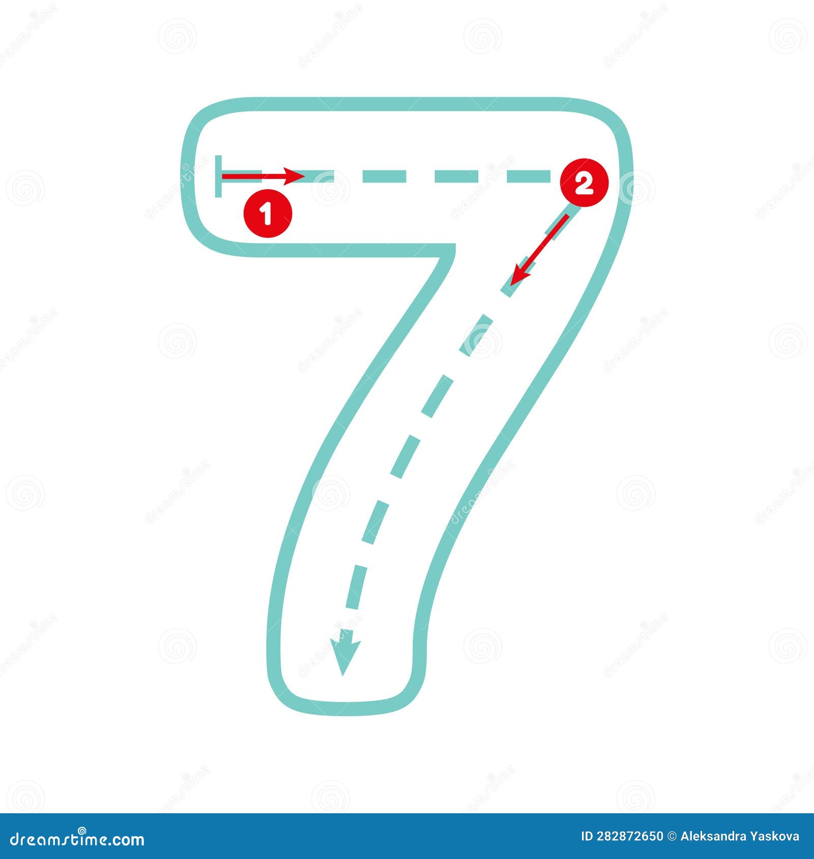 Write Number Seven with Tracing Guide. Outline Number. Preschool ...