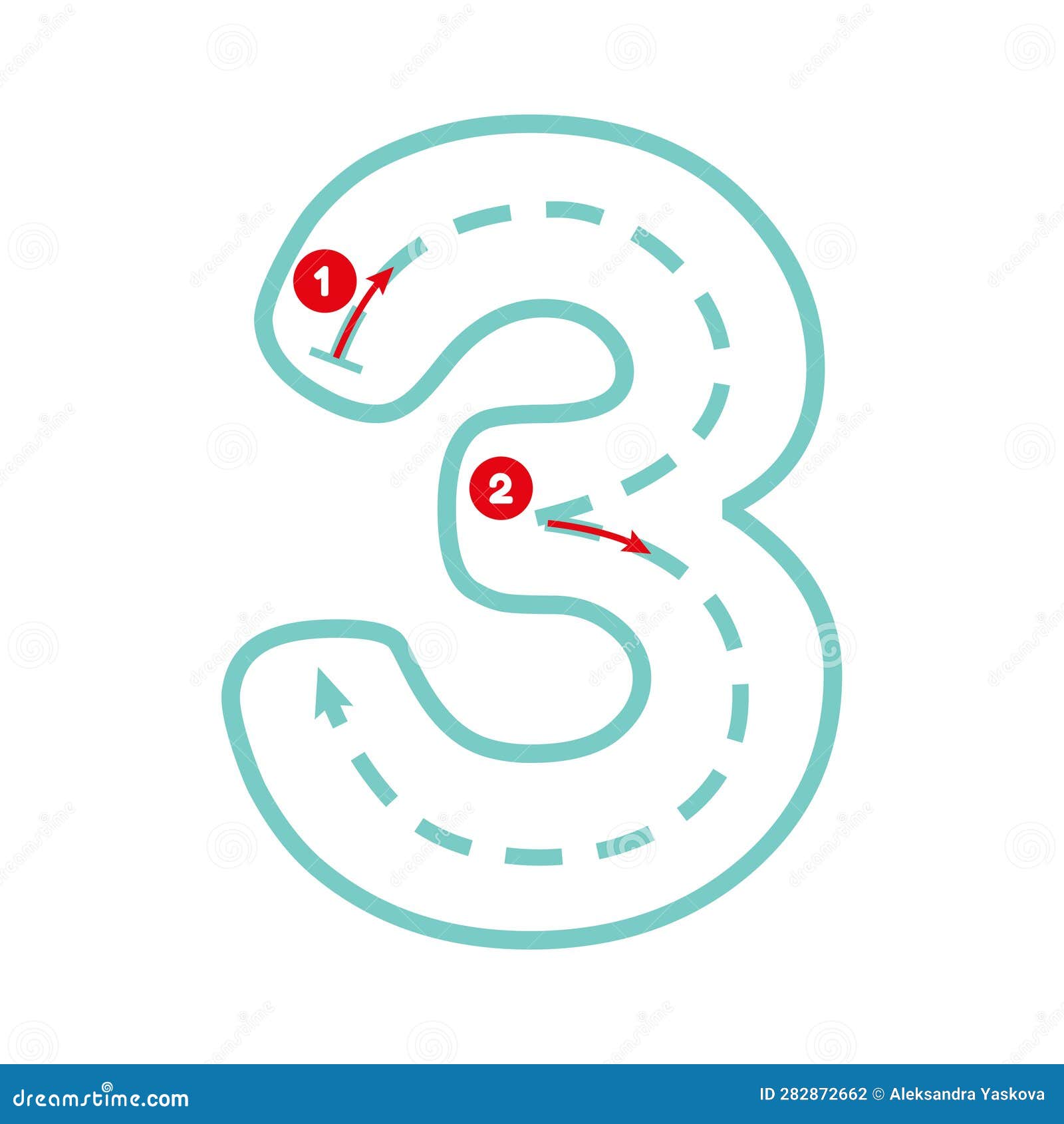 Write Number Three with Tracing Guide. Outline Number. Preschool ...