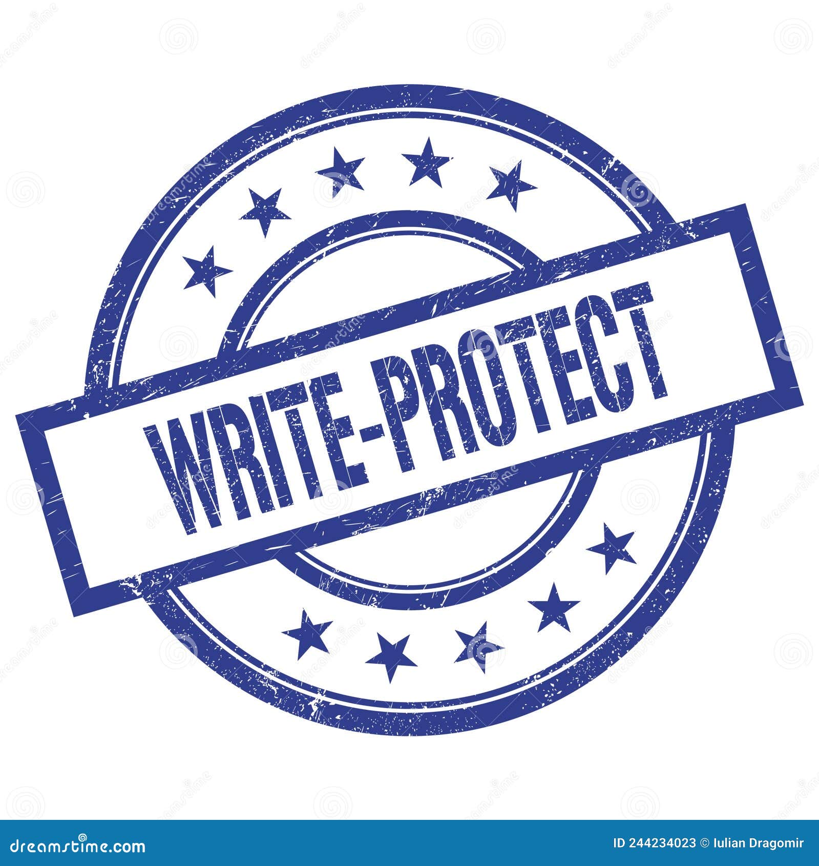 WRITE-PROTECT Text Written on Blue Vintage Round Stamp Stock ...