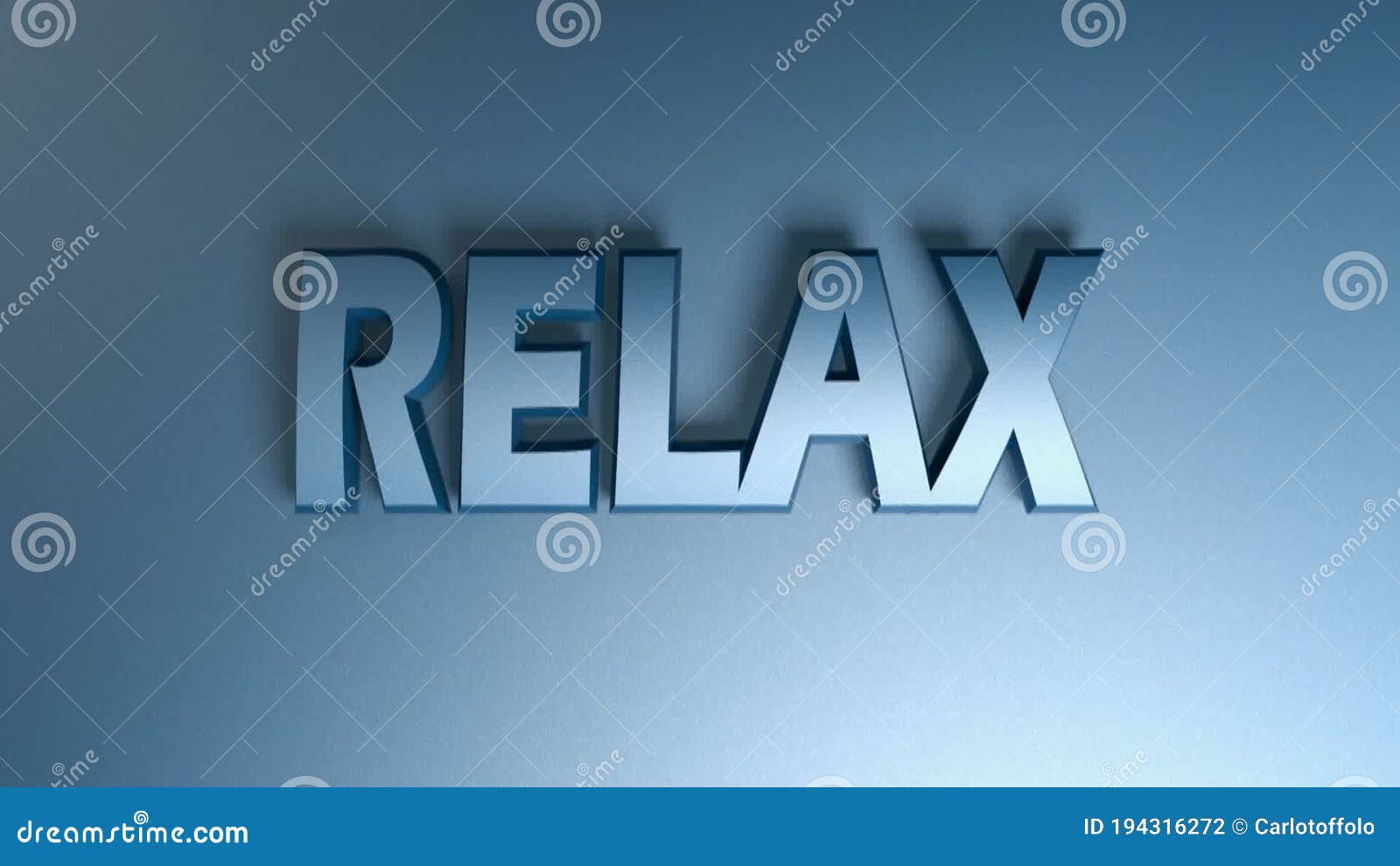 RELAX in Blue Metallic Letters on a Blue Shiny Background - 3D ...