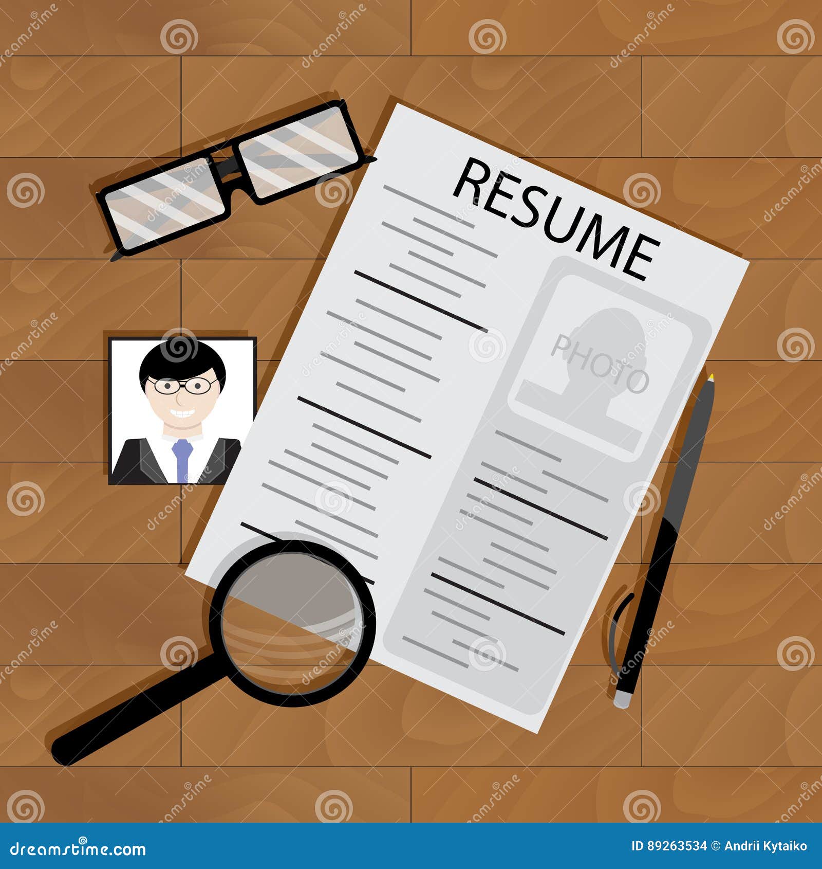 Write resume on table stock vector. Illustration of hiring - 89263534