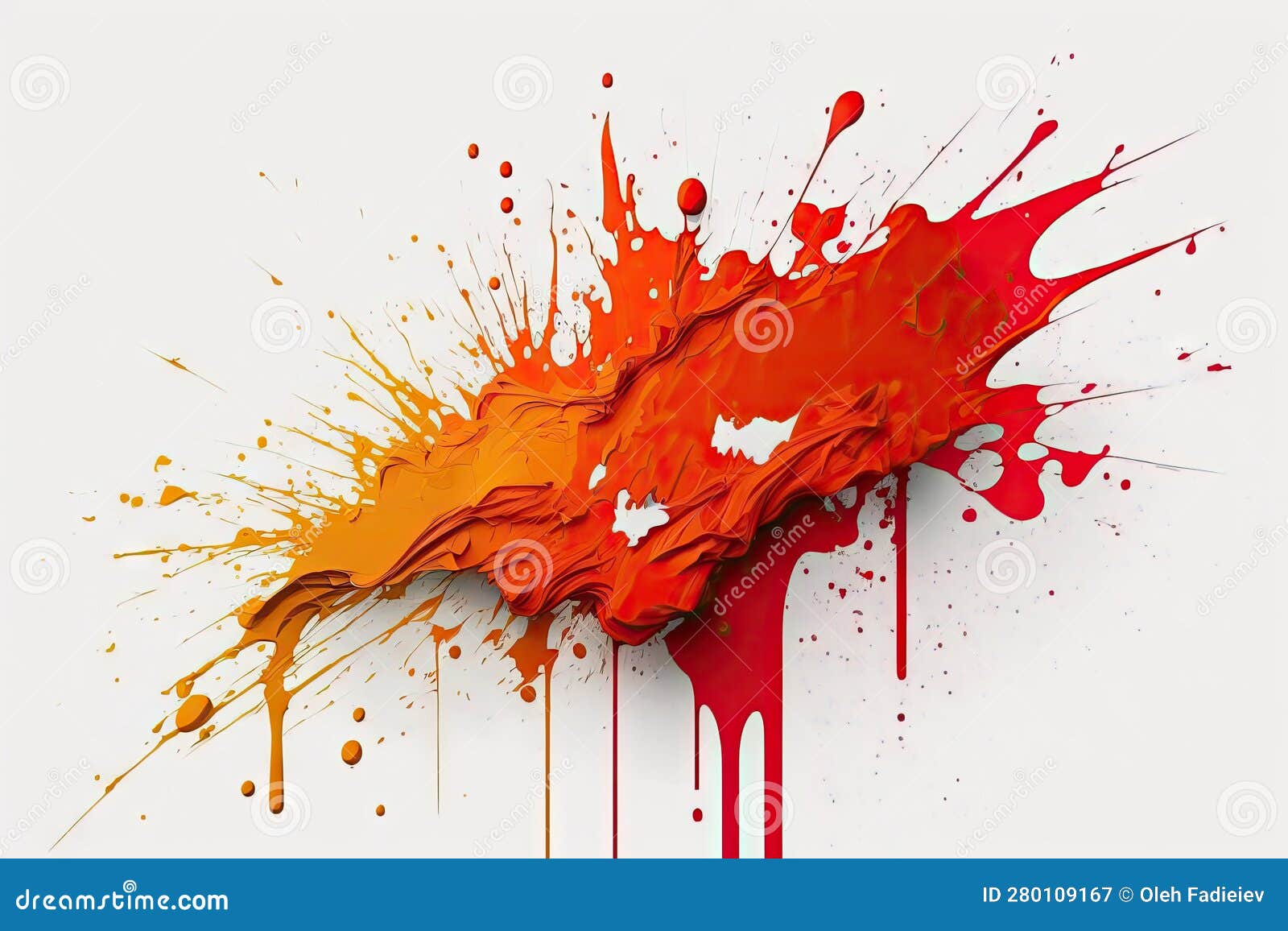 Abstract Splashes of Red and Orange Paint in One Spot on a White ...