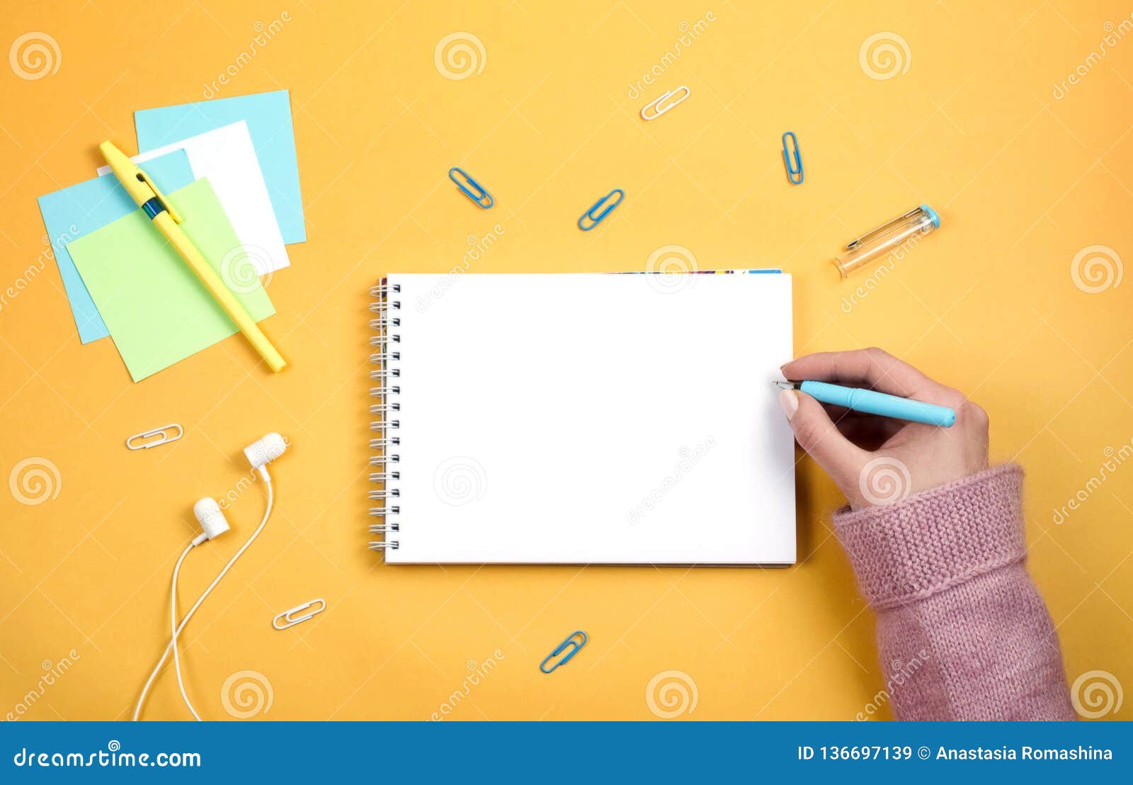 Write Thoughts and Ideas in a Clean White Notebook on an Orange ...