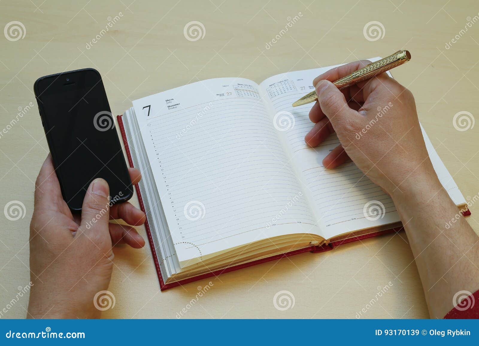 Write To a Notebook from Your Phone Stock Image - Image of workplace ...