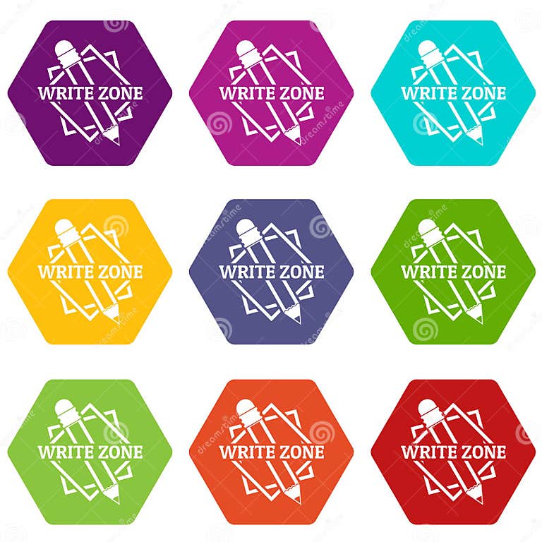 Write Zone Icons Set 9 Vector Stock Vector - Illustration of round ...