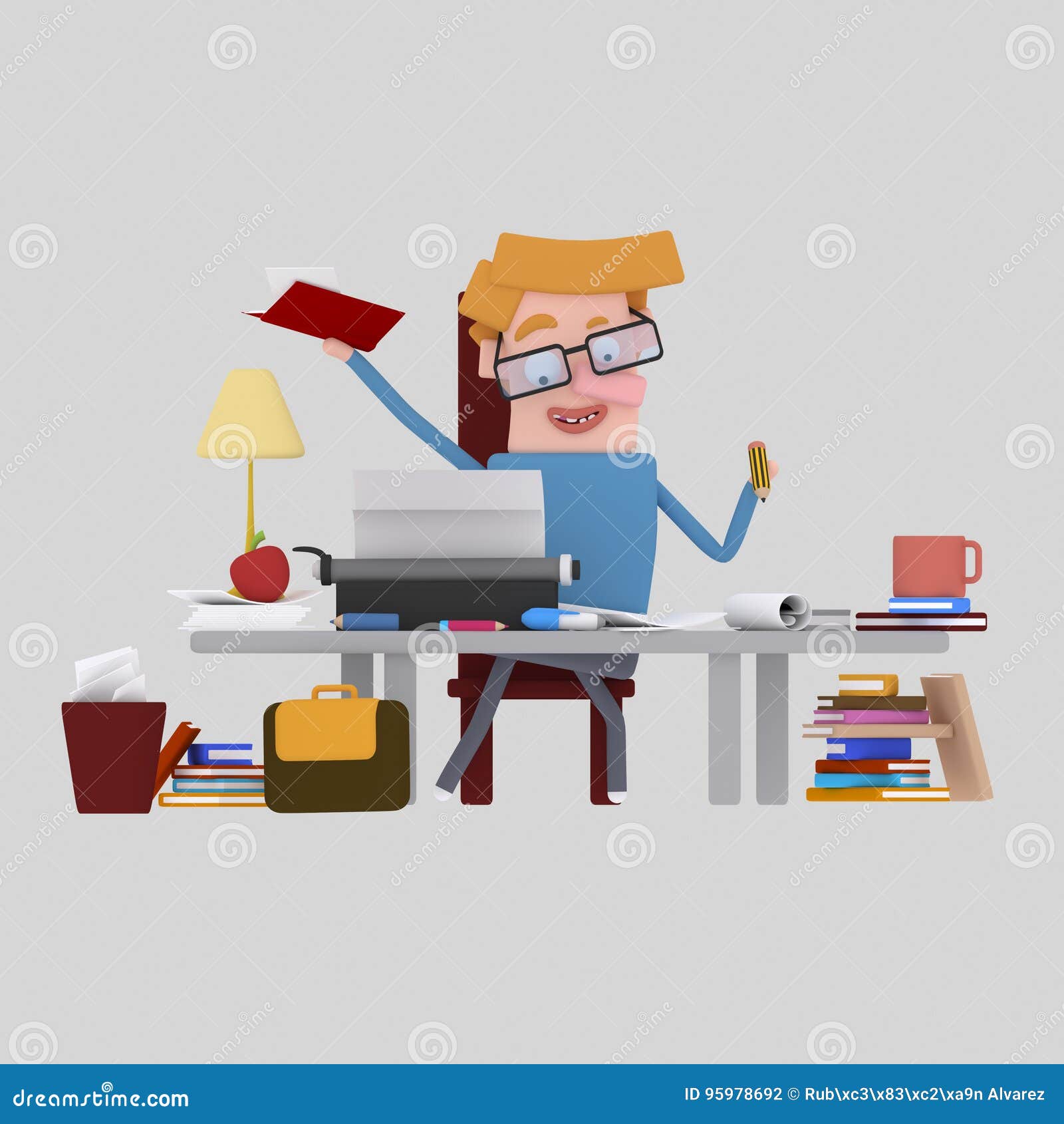 Writer and creative man 3D stock illustration. Illustration of student ...