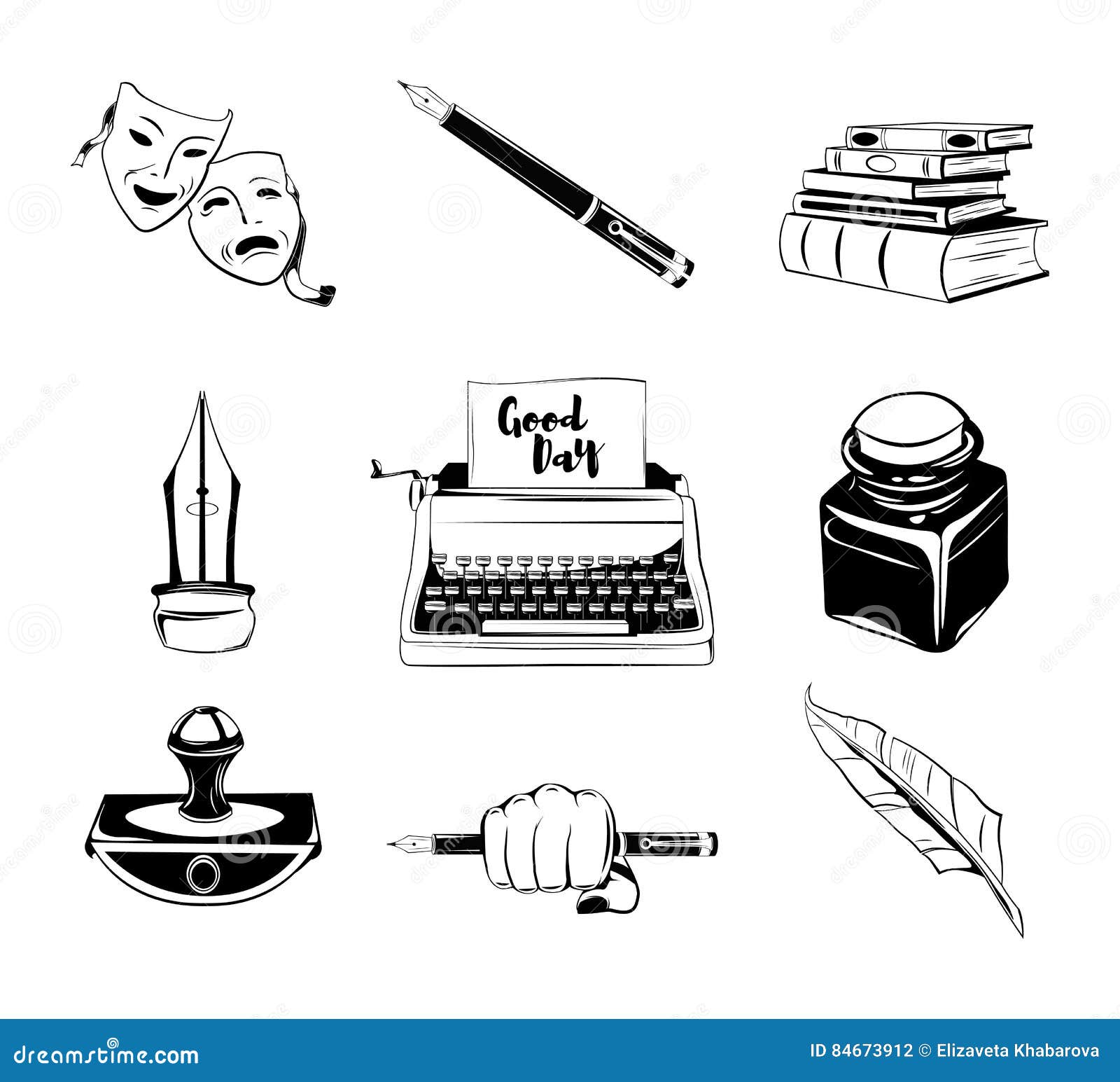 Writer Design Elements. Isolated Objects. Vintage Pen Stock Vector ...