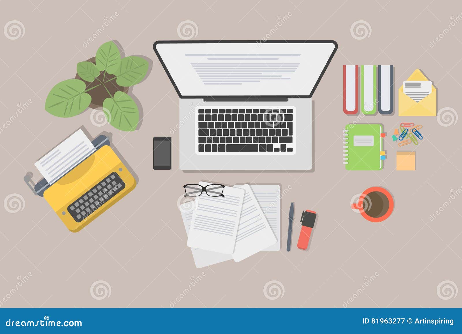 Writer desk mockup stock vector. Illustration of blog - 81963277