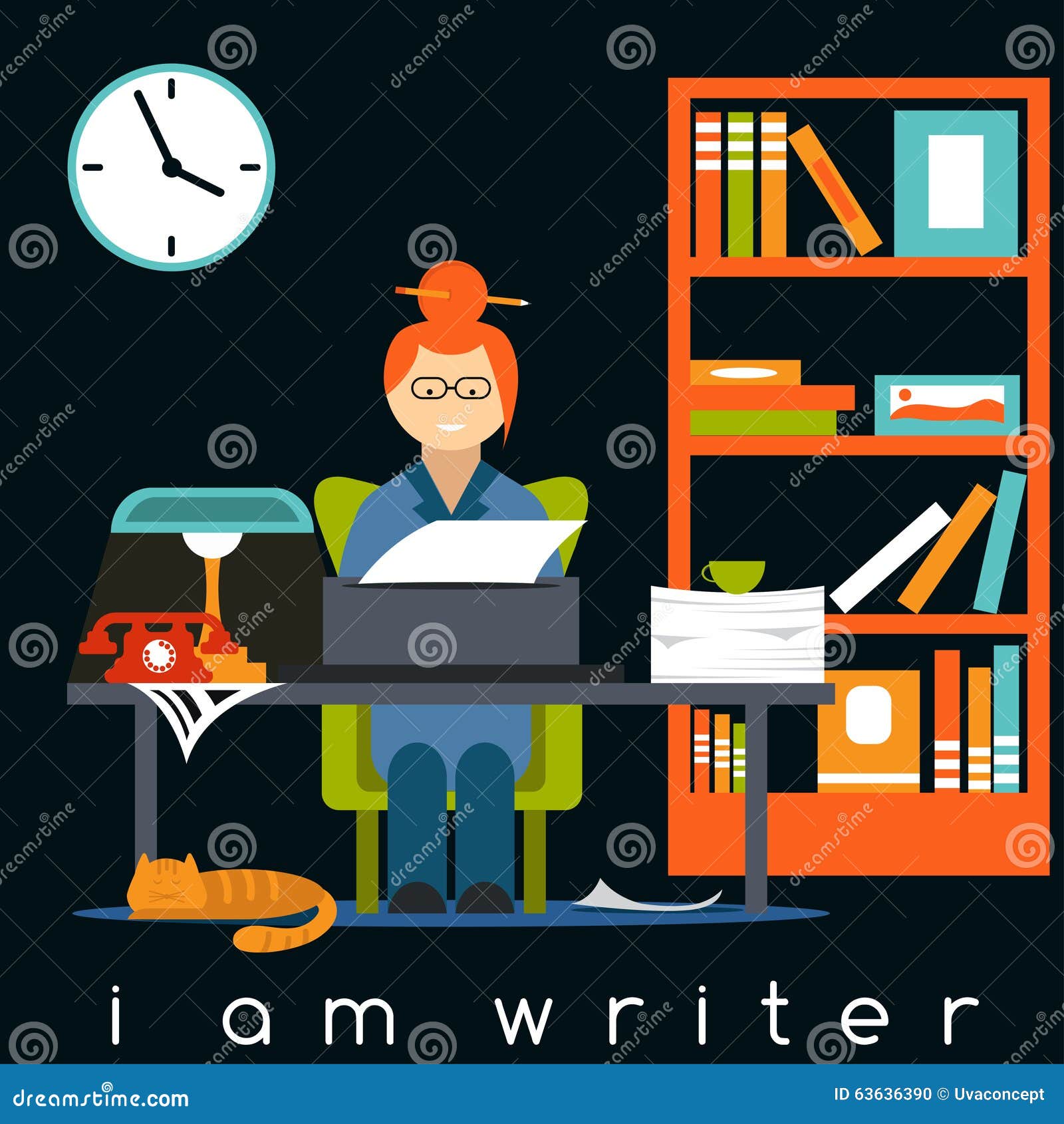 Writer Girl Flat Design Concept Stock Vector - Illustration of manager ...