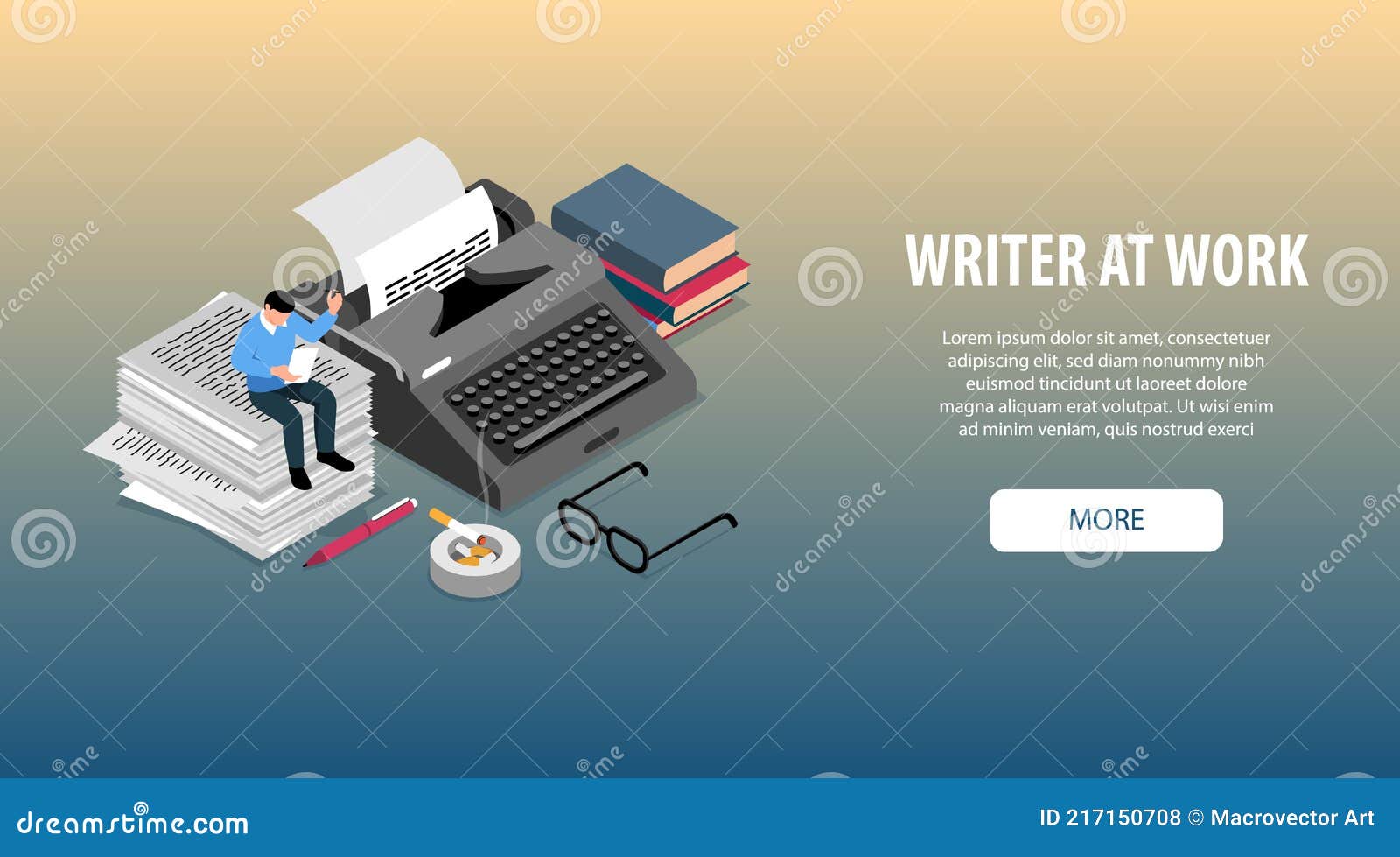 Writer Isometric Banner stock vector. Illustration of page - 217150708