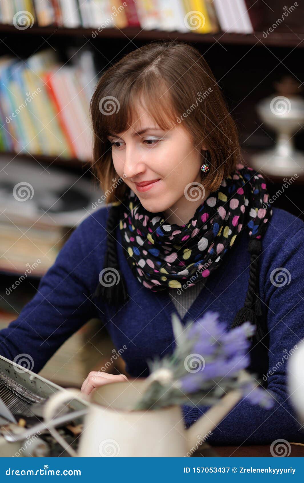 Writer in the library stock image. Image of people, antique - 157053437