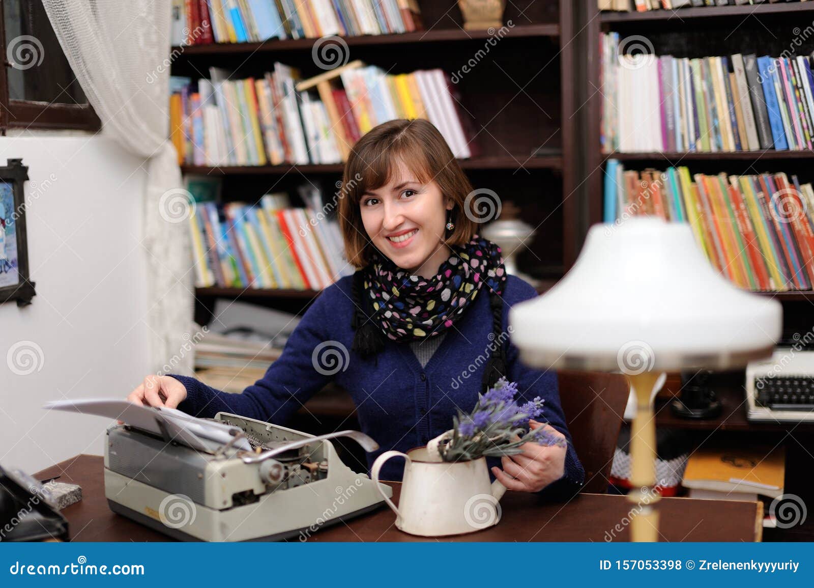 Writer in the library stock photo. Image of concept - 157053398
