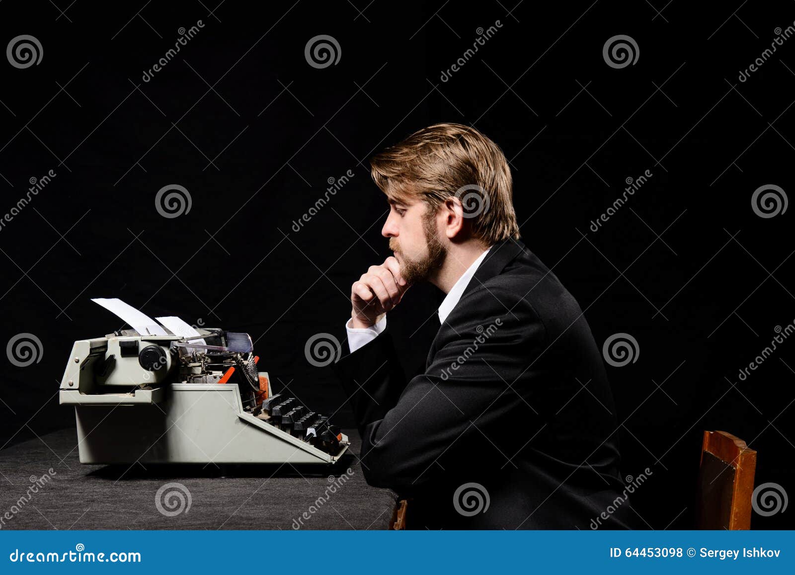 Writer, Man in a Black Jacket Typing on Typewriter Stock Photo - Image ...