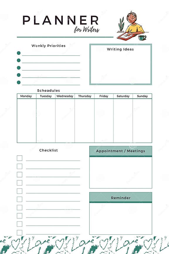 Writer Planner Digital Printable Blank Template Insert Stock ...