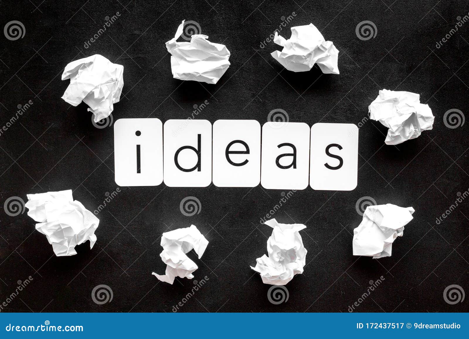 Writer`s Block Concept. Ideas Text among Crumpled Paper on Black ...