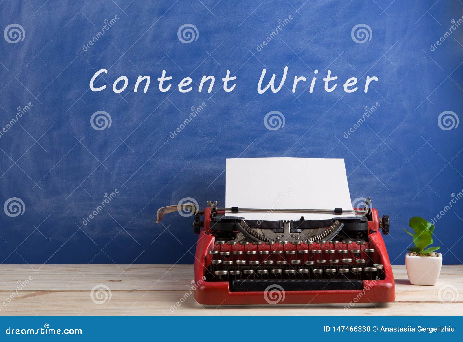 Writer S Workplace - Red Typewriter on Blue Blackboard Background with ...