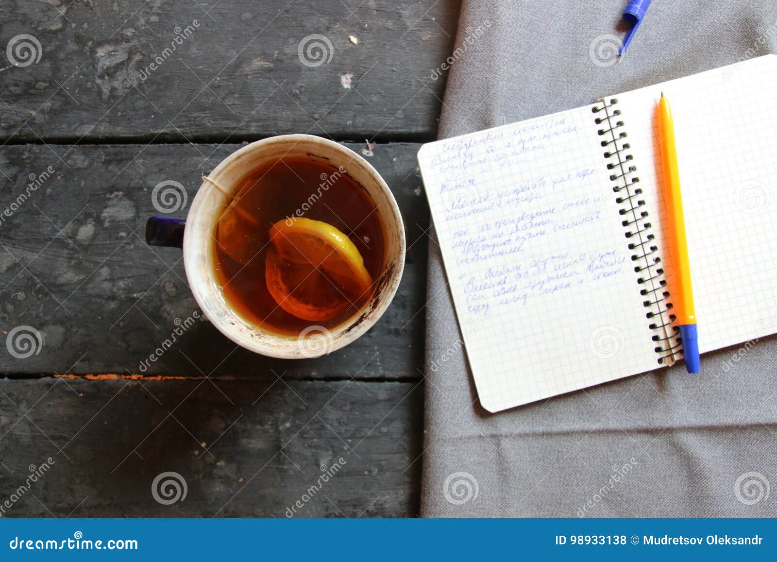 Writer or School Idea, Tea and Notebook on the Table Stock Photo ...