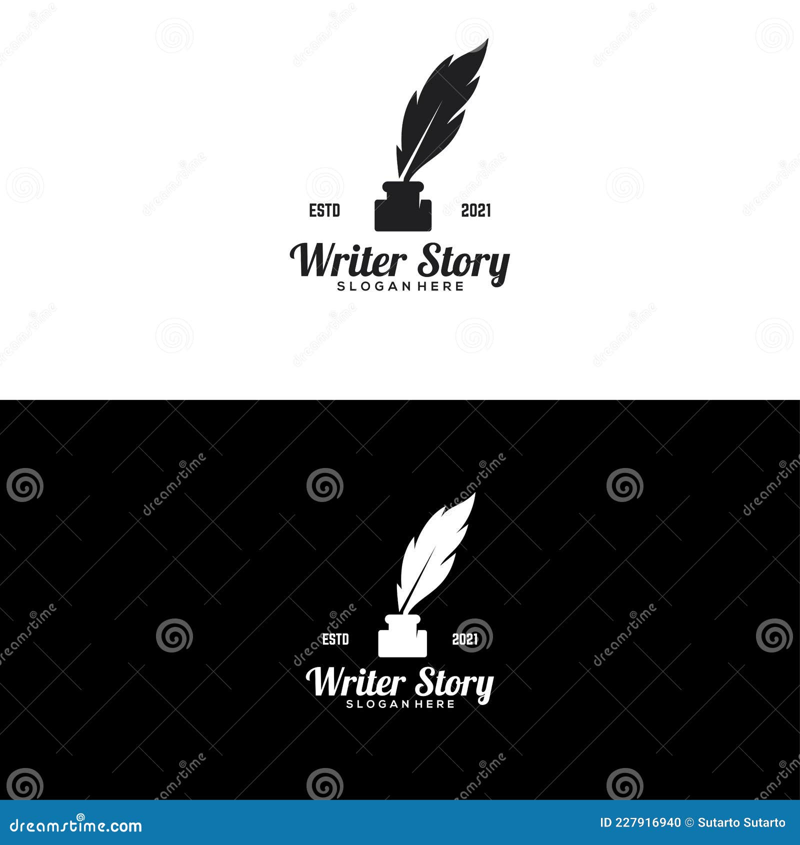 Writer Story Logo Design with Feather and Pen Old Stock Illustration ...