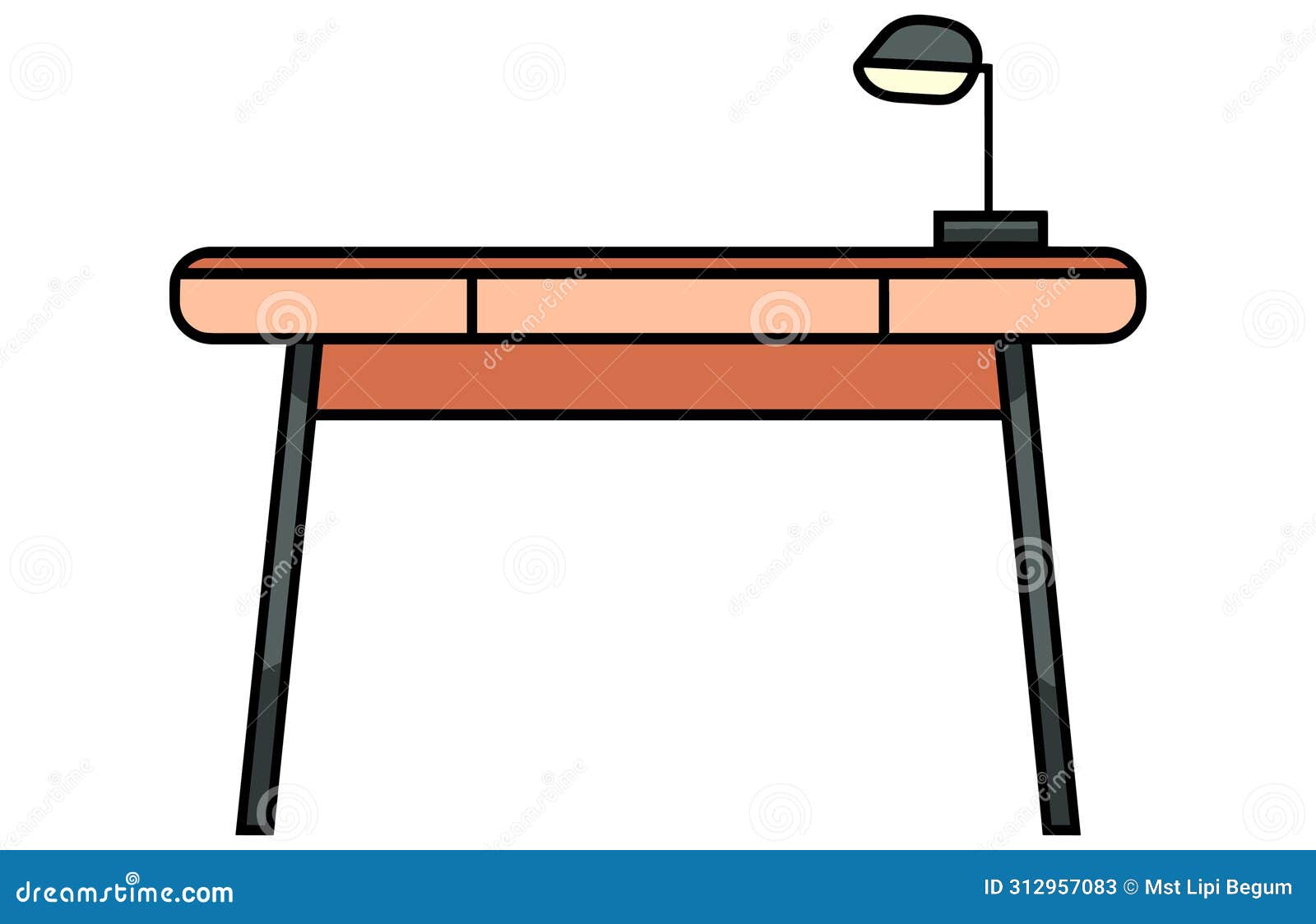Writing Desk and Table Lamp Vector Illustration. Writer, or Student at ...