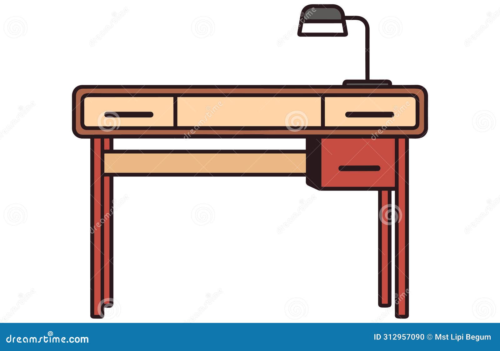 Writing Desk and Table Lamp Vector Illustration. Writer, or Student at ...