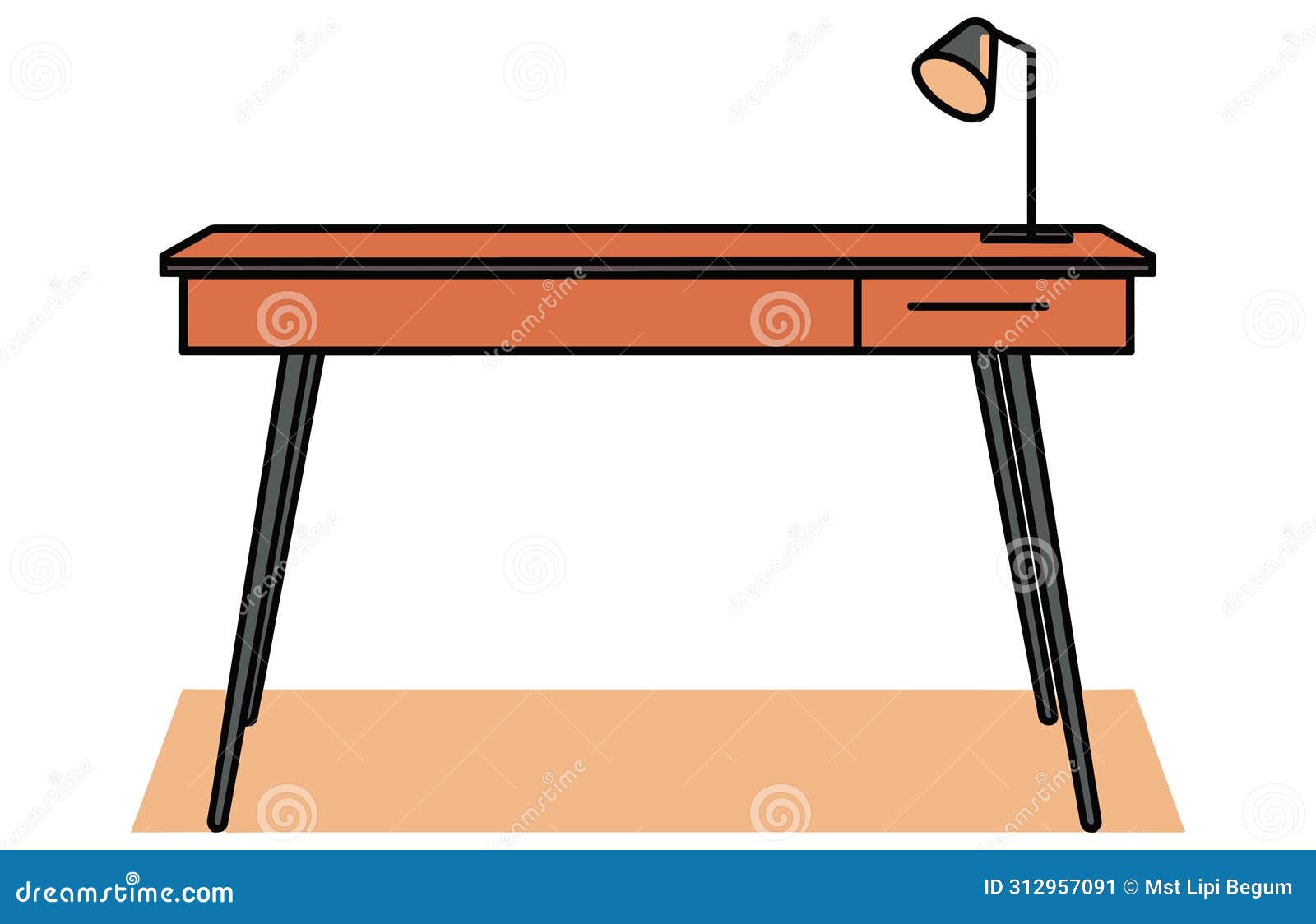 Writing Desk and Table Lamp Vector Illustration. Writer, or Student at ...