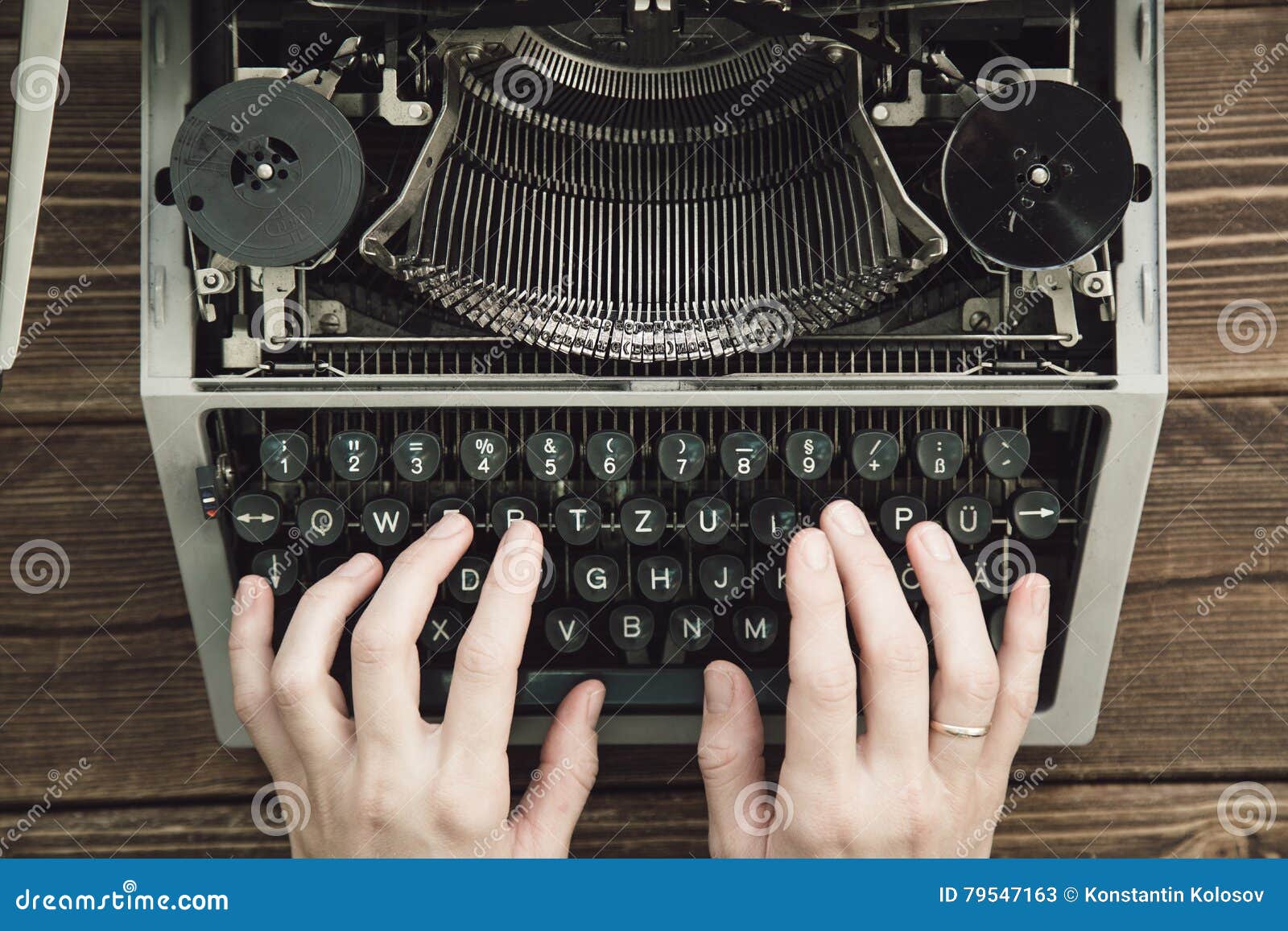 Writer Typing with Retro Writing Machine. Stock Image - Image of ...