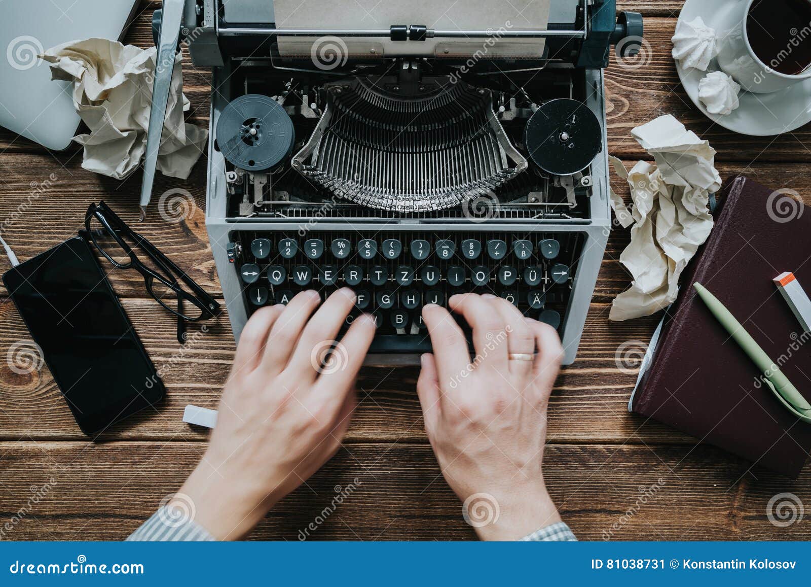 Writer Typing with Retro Writing Machine. Stock Image - Image of ...