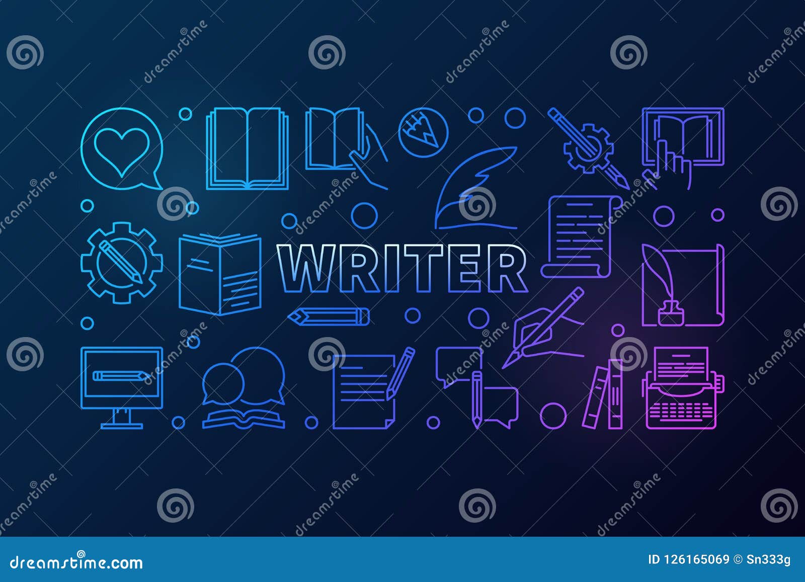 Writer Vector Creative Line Horizontal Illustration or Banner Stock ...