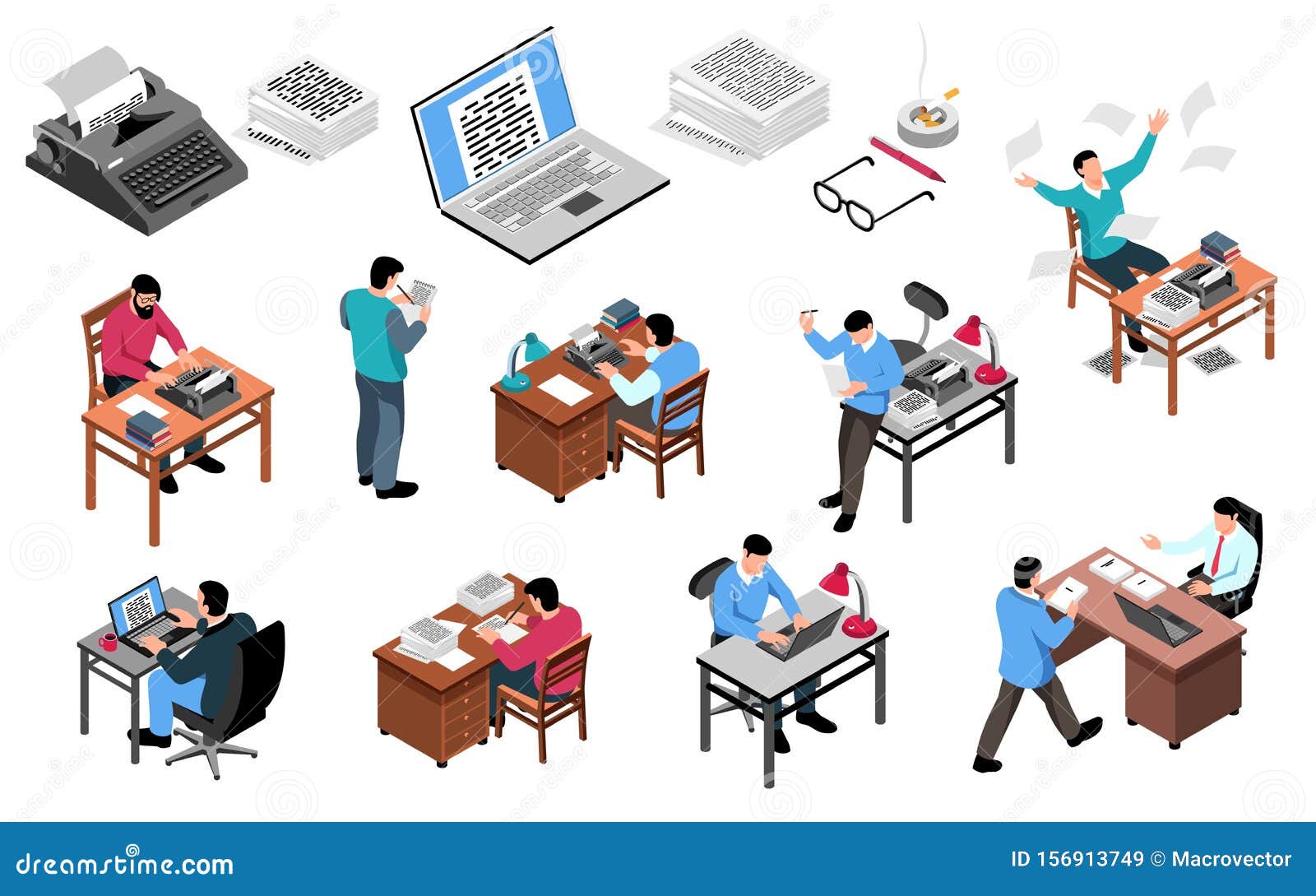 Writer Isometric Icons Set stock vector. Illustration of creative ...