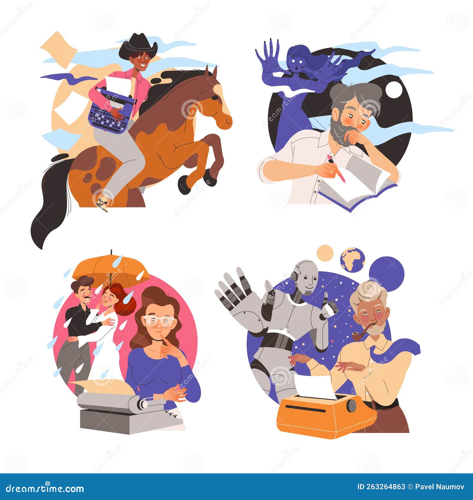 Writers And Journalists At Typewriter Engaged In Writing Process ...