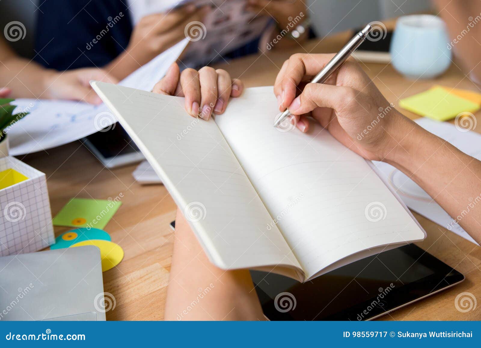 Writing a Blank Note on the Table at Office Stock Image - Image of ...