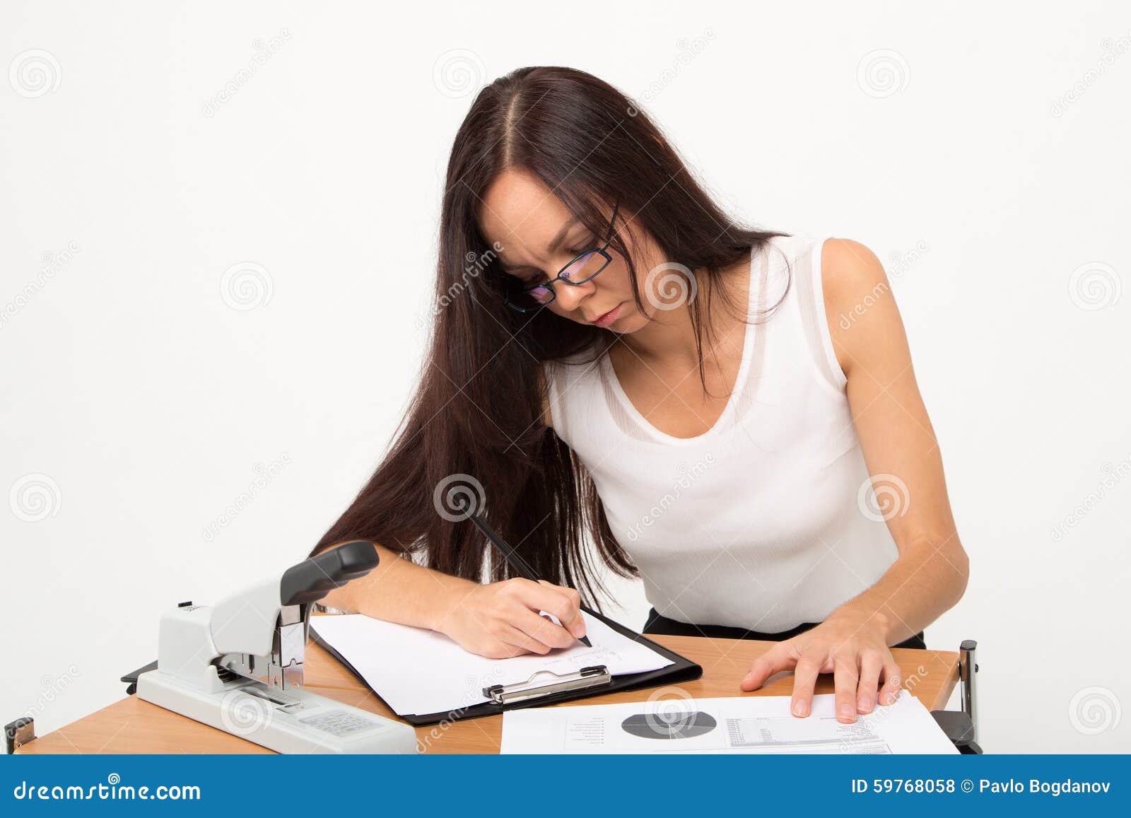 Writing Brunette Business Lady Stock Photo - Image of glasses, adult ...