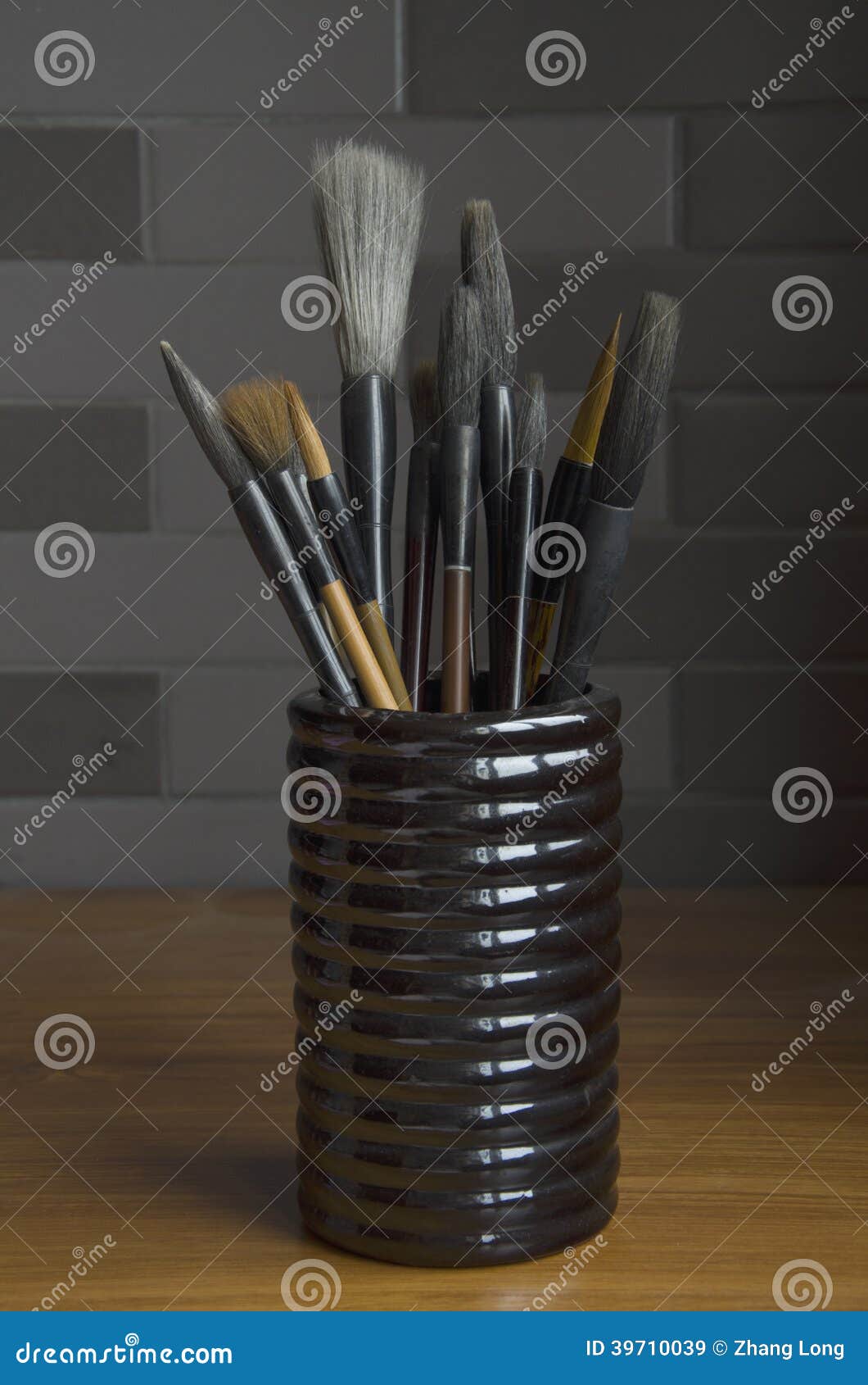 Writing Brushes in a Container Stock Image - Image of indoor, writing ...