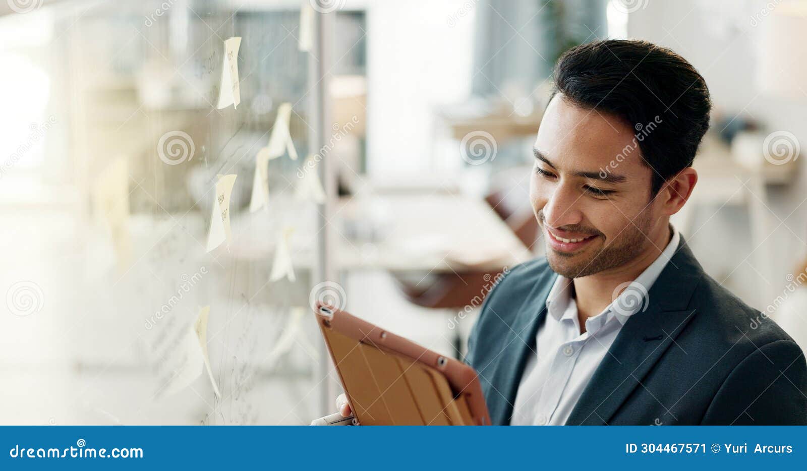 Writing, Business Man and Thinking by a Clear Board with Working ...