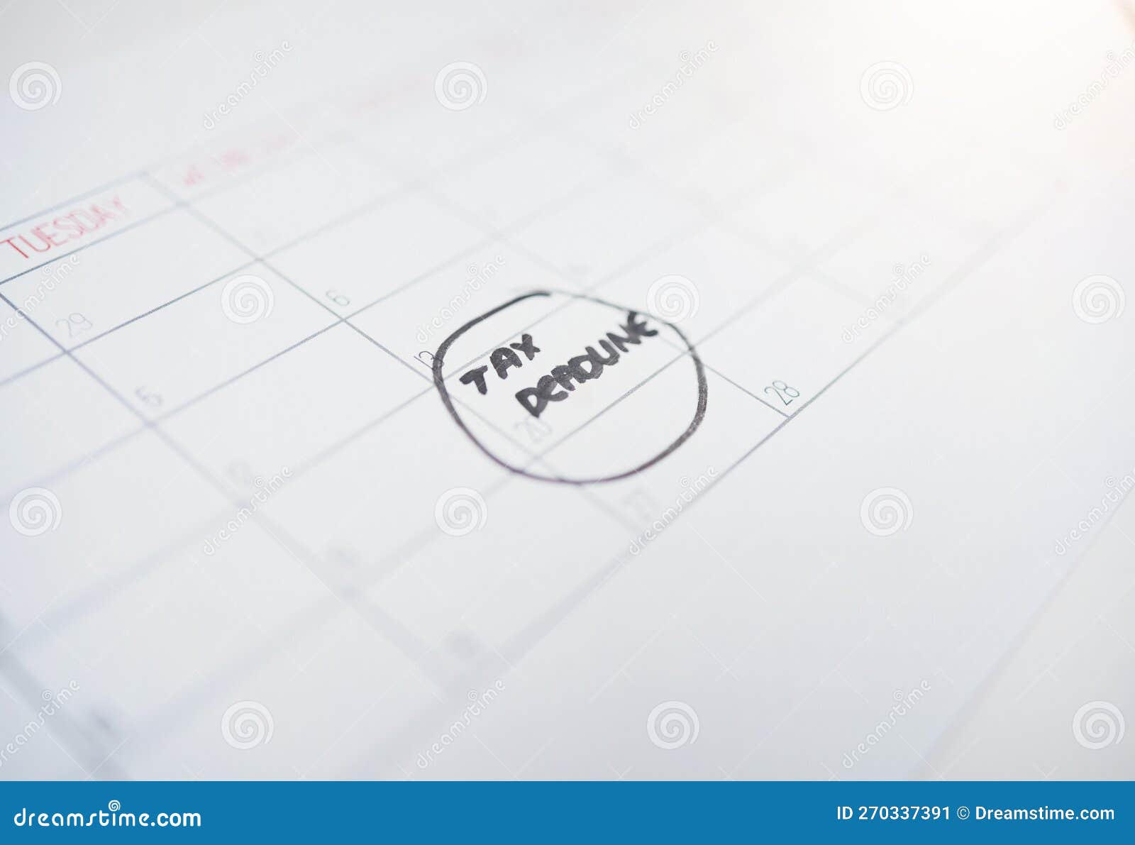 Writing, Calendar and Tax Deadline on Schedule Planner for Date ...